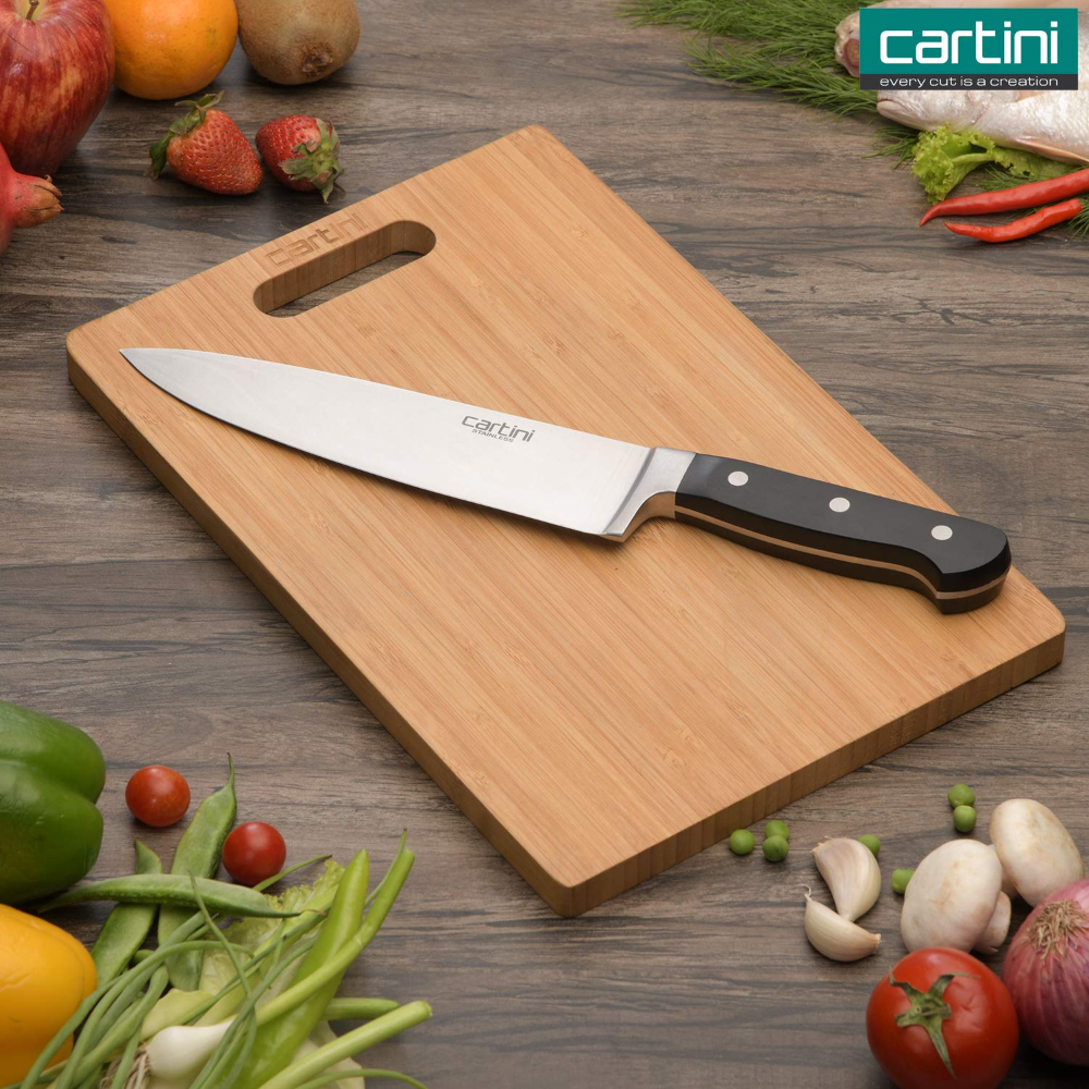 Godrej Cartini Bamboo Chopping Board large + Chef Knife Professional,SS ...