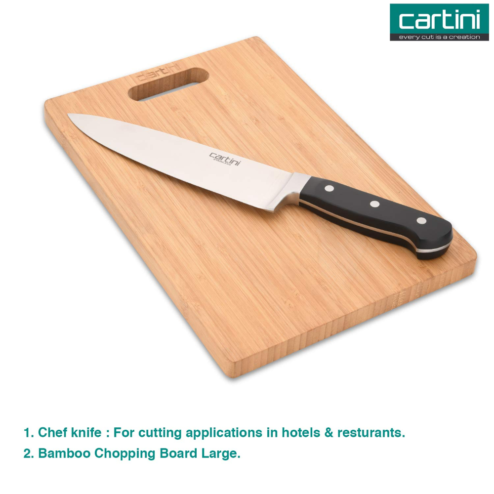Godrej Cartini Bamboo Chopping Board large + Chef Knife Professional,SS ...