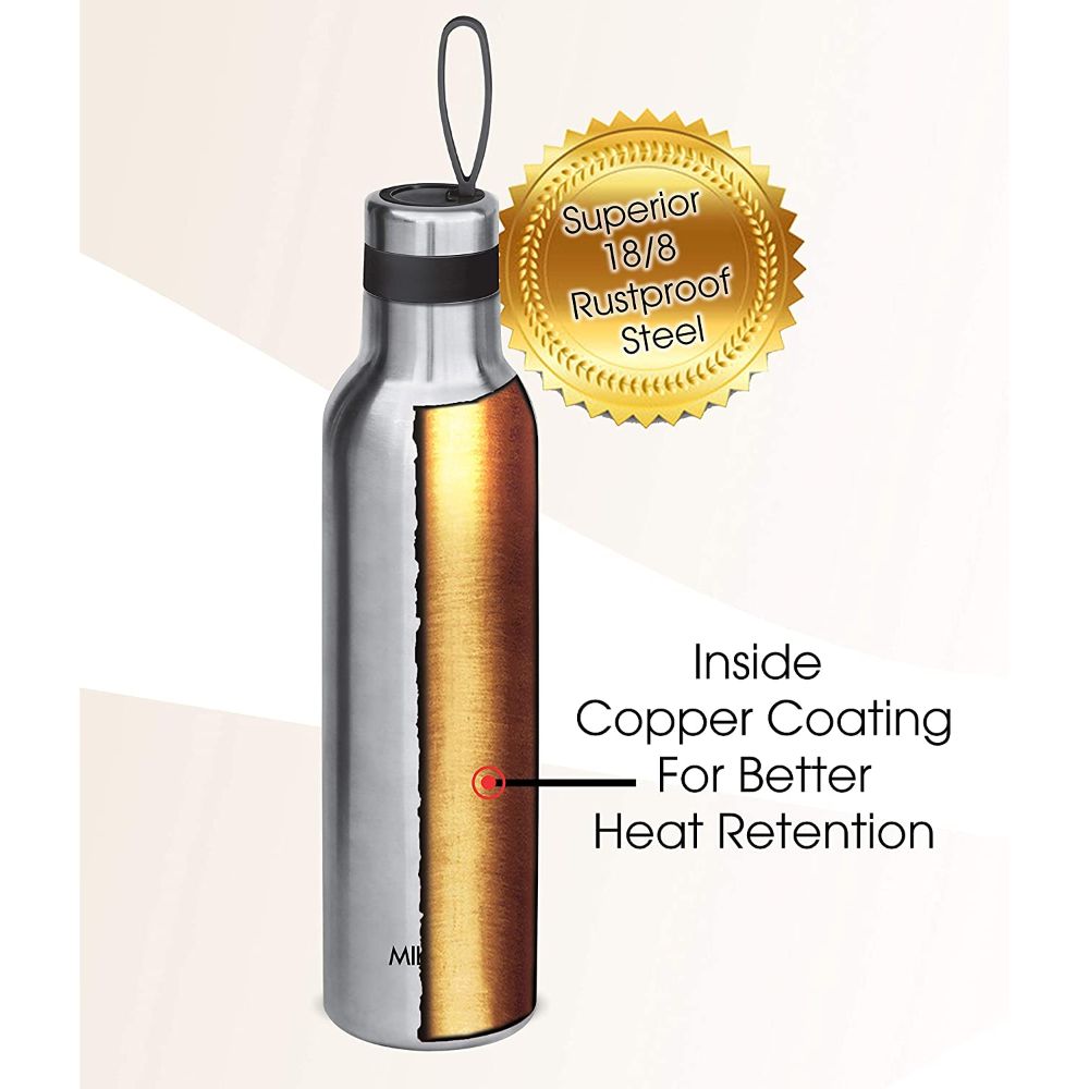Milton Smarty Thermosteel Hot & Cold Water Bottle, Steelplain, 720 ml
